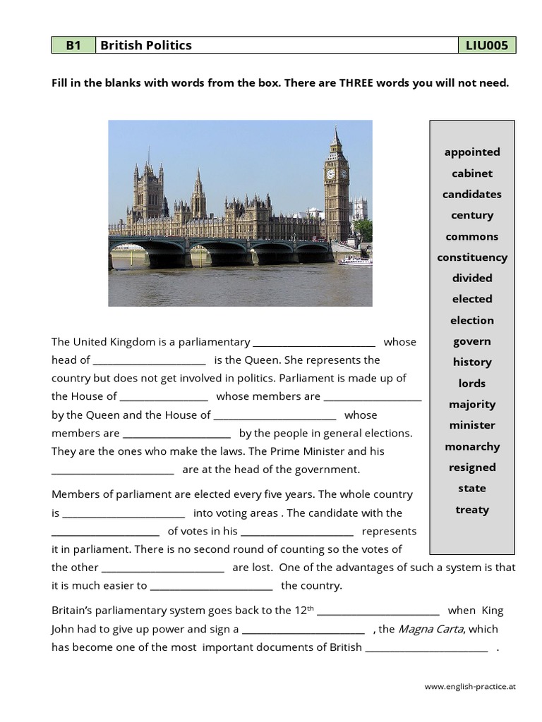 Fill in British Politics | PDF | Parliament | Monarchy Of The United ...