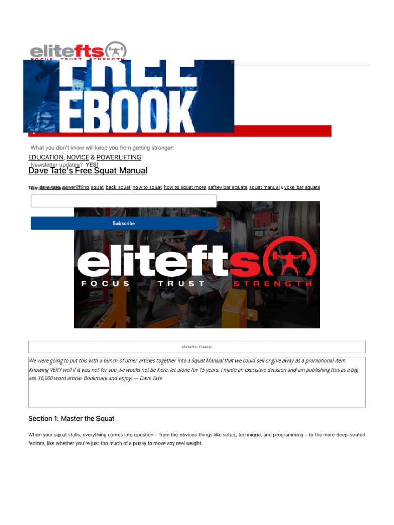 Dave Tate's Free Squat Manual - Elite FTS - EliteFTS | PDF | Human Anatomy | Physical Fitness
