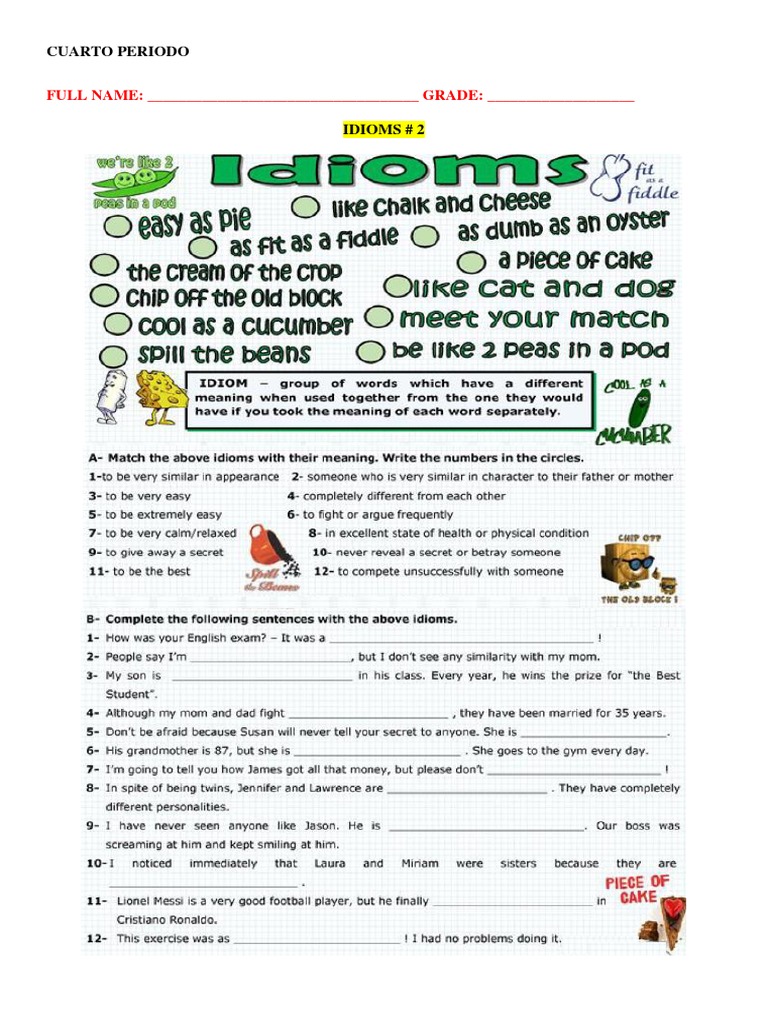 Actividad Inglés - Idioms # 2 - Undecimo | PDF