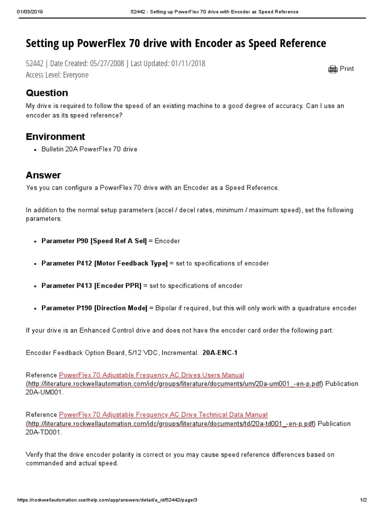 PowerFlex 70 Drive Encoder Setup Guide | PDF | World Wide Web ...