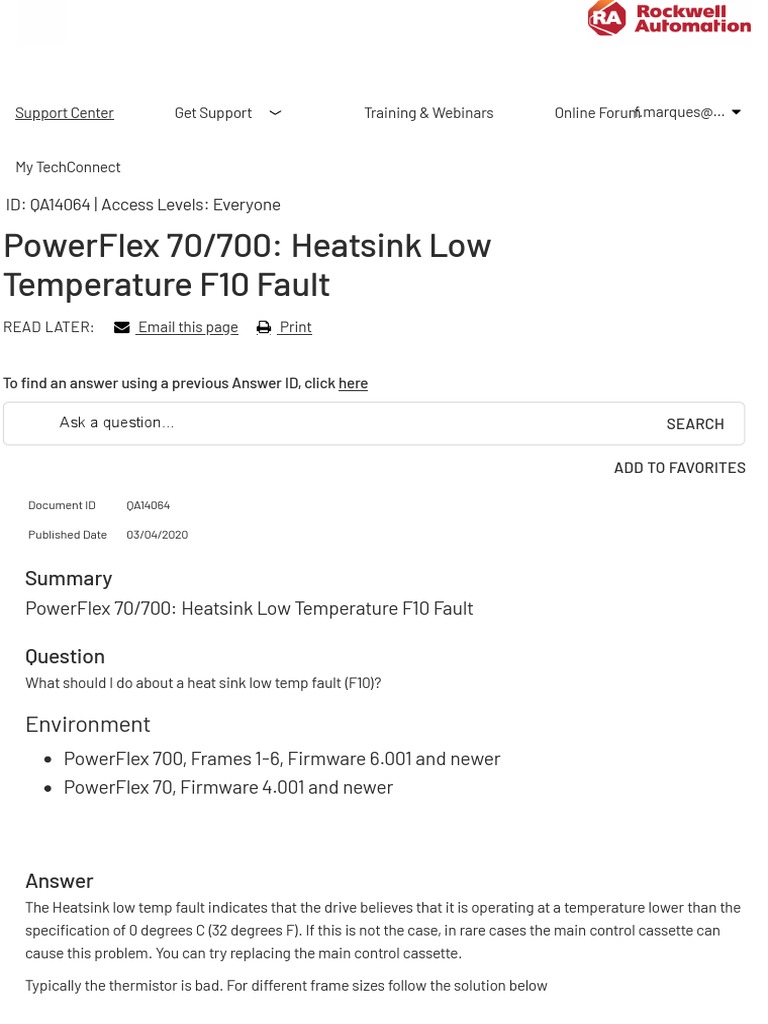 QA14064 - PowerFlex 70 - 700 - Heatsink Low Temperature F10 Fault | PDF ...