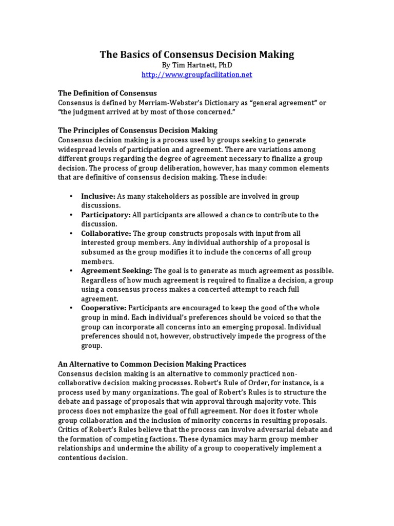 The Basics of Consensus Decision Making | PDF | Consensus Decision Making
