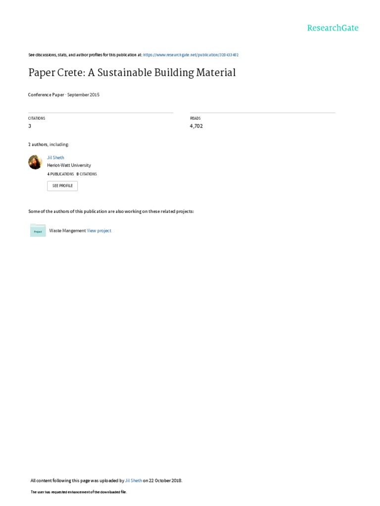 Paper Crete A Sustainable Building Material | PDF | Concrete | Building ...