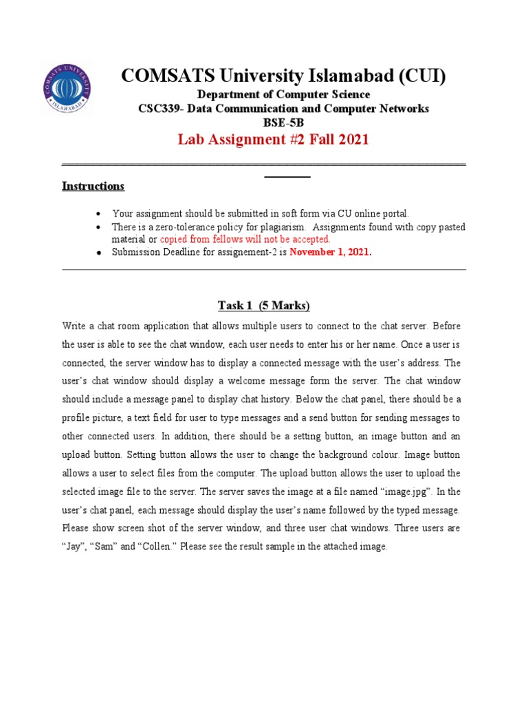 CSC339 - Revised LAB Assignment 2 | PDF | Server (Computing) | Port (Computer Networking)