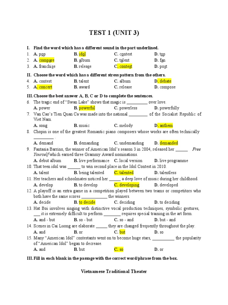 Test 1 (Unit 3) : Yourself Which Earned Three Grammy Award Nominations ...