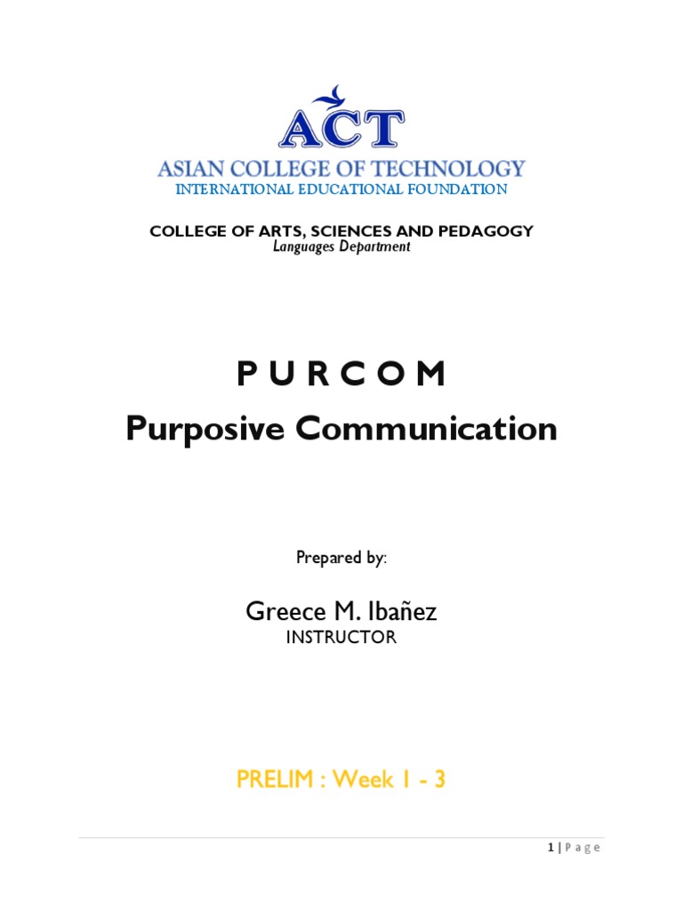 Purcom Purposive Communication: Greece M. Ibañez | PDF | Communication | Nonverbal Communication