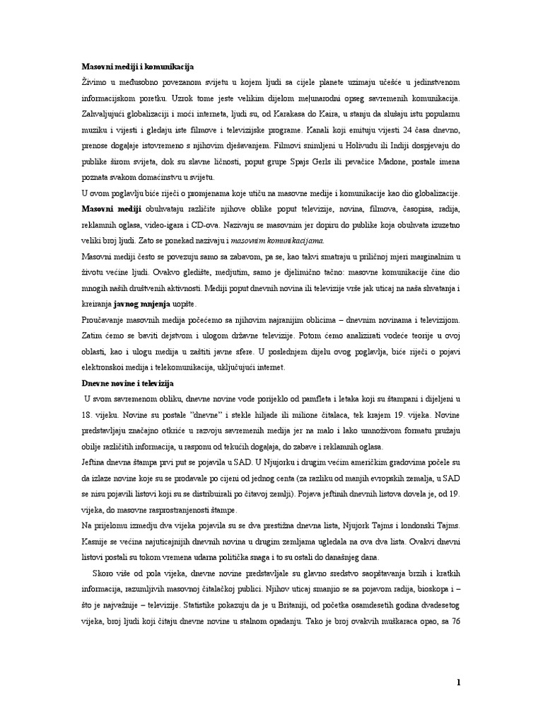 Masovni Mediji I Komunikacij1 | PDF