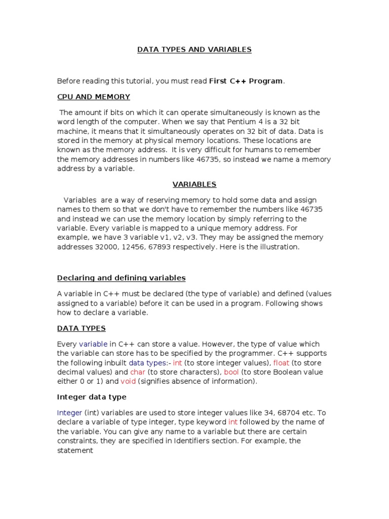 Data Types And Variables Pdf Integer Computer Science Data Type