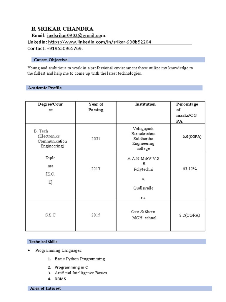 Srikar Resume | PDF | Computing | Cognition