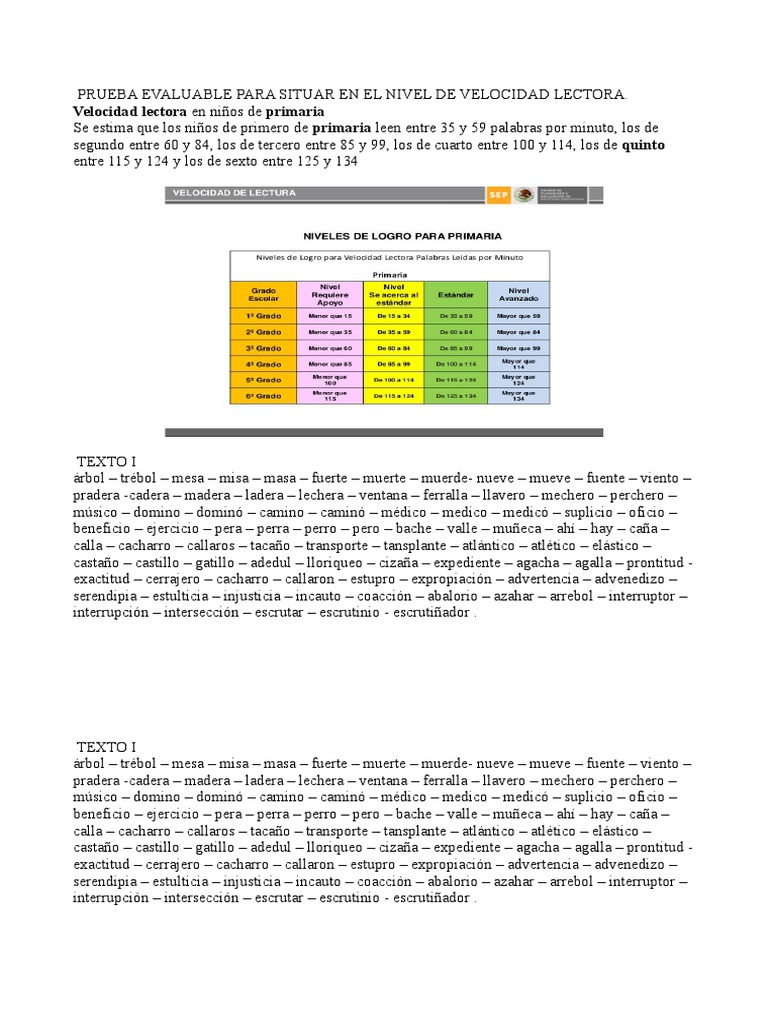 Test Velocidad Lectora Por Palabras. | PDF | Ciencias sociales | Arte