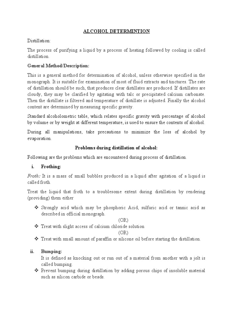 Alcohol Determintion: General Method/Description | PDF | Distillation ...