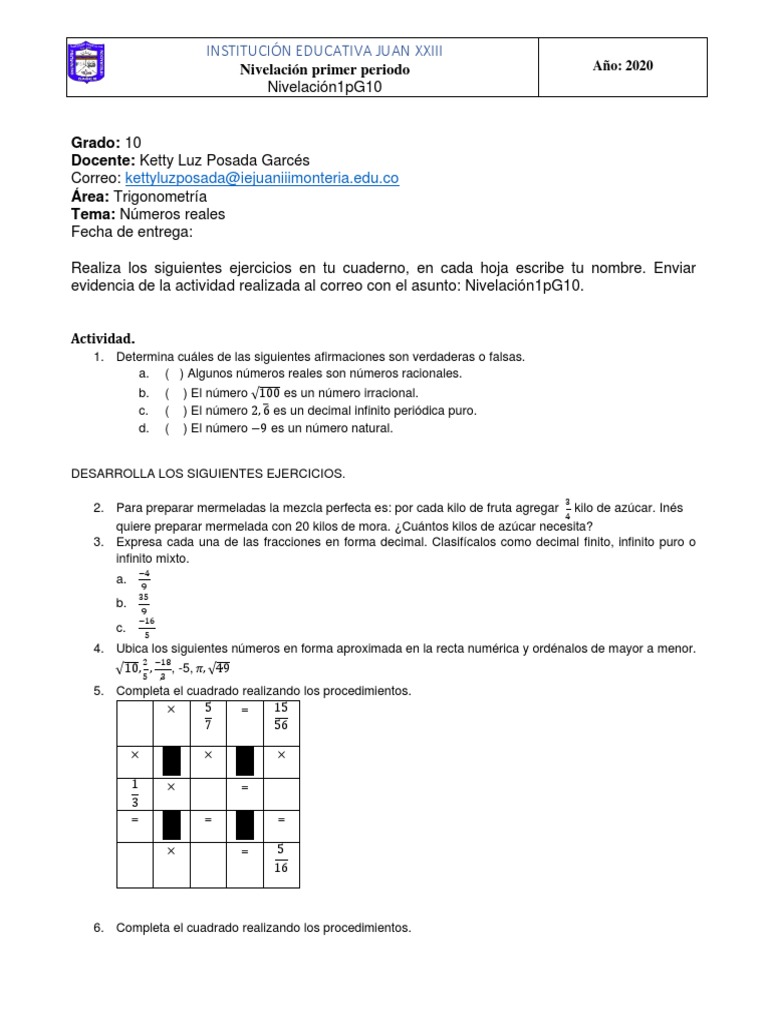Evaluación de Números Reales en 10° | PDF | Número Real | Objetos ...