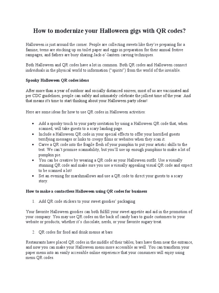 How To Modernize Your Halloween Gigs With QR Codes | PDF | Menu | Qr Code