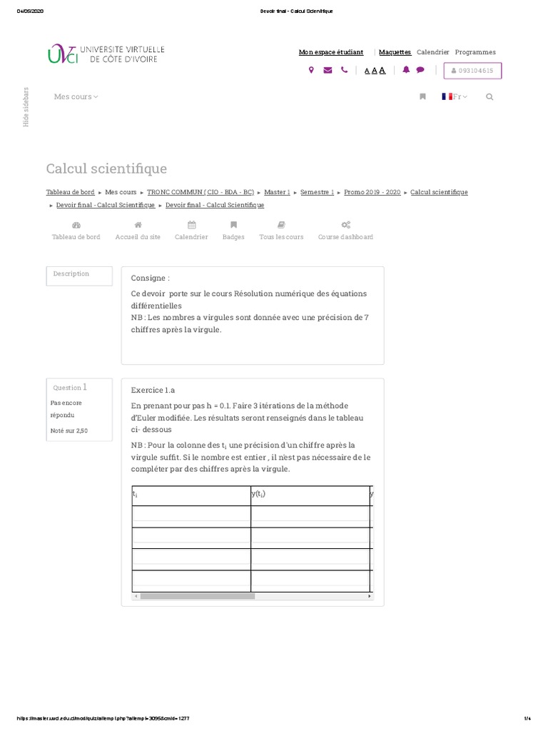 Devoir Final Calcul Scientifique | PDF | Sciences numériques | Objets mathématiques