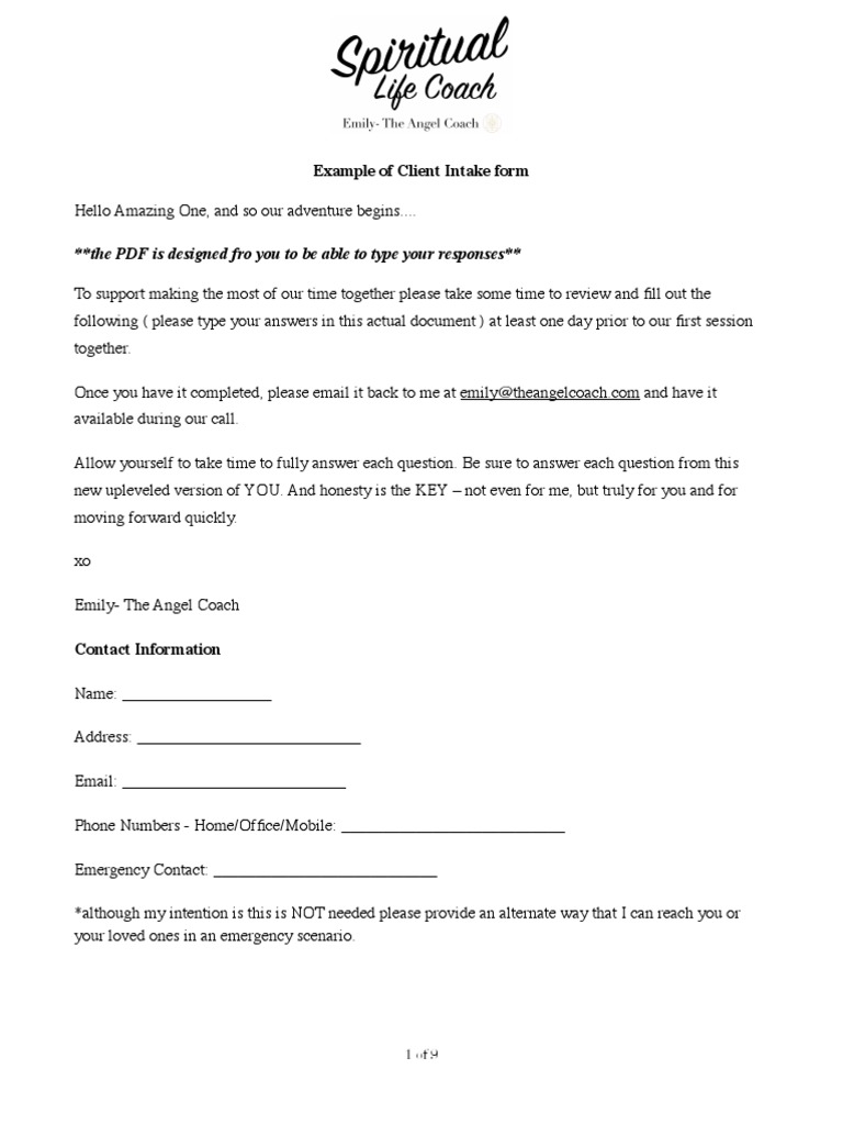 Client Intake Example PDF | PDF | Cognition | Communication