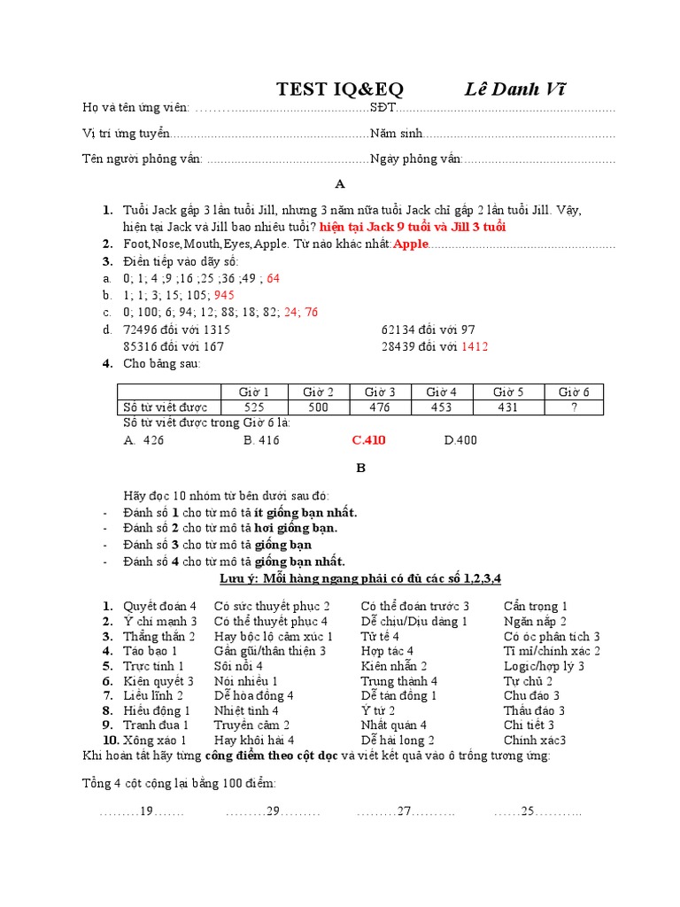 Bài Test IQEQ 1 | PDF