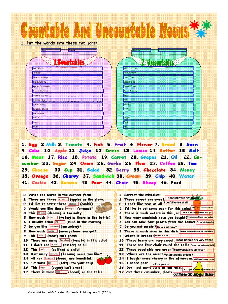 Countable Uncountable Nouns 2021 STUDENTS | PDF | Salad | Sandwich