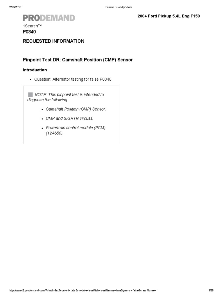 2004 Ford Pickup 5.4l Eng f150 p0340 | PDF | Voltage | Electrical ...