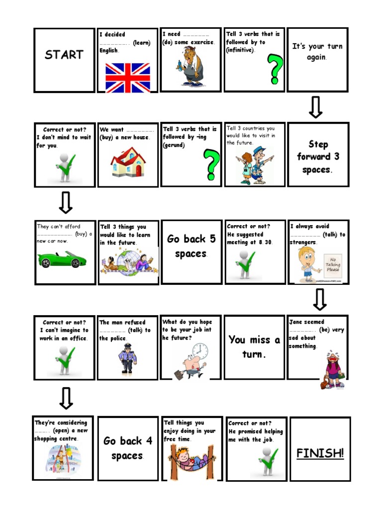 Gerund or Infinitive Board Game Fun Activities Games Games Grammar ...