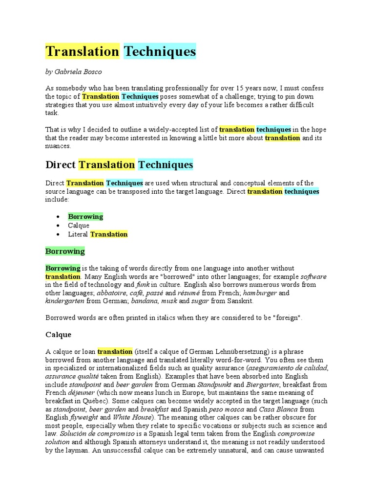 Translation Techniques | PDF | Translations | English Language