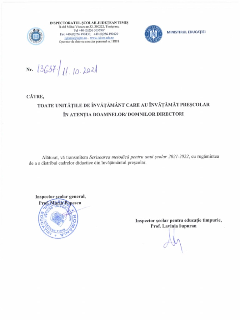 Scrisoare Metodica Educatoare | PDF