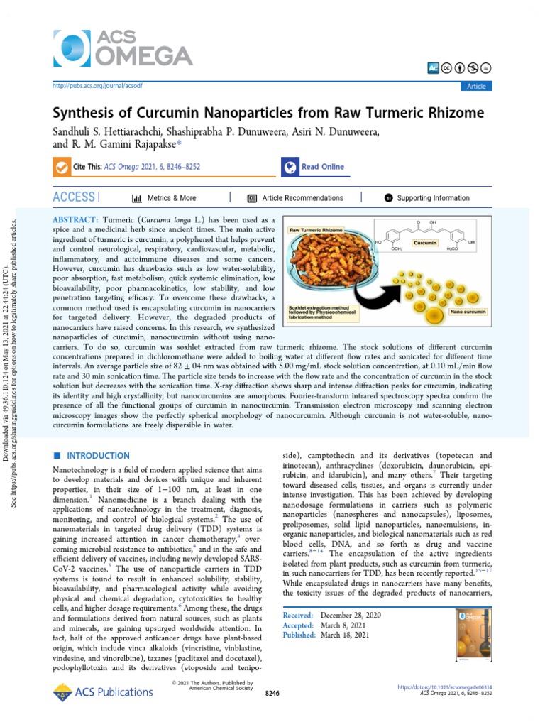 Synthesis of Curcumin Nanoparticles From Raw Turmeric Rhizome | PDF ...