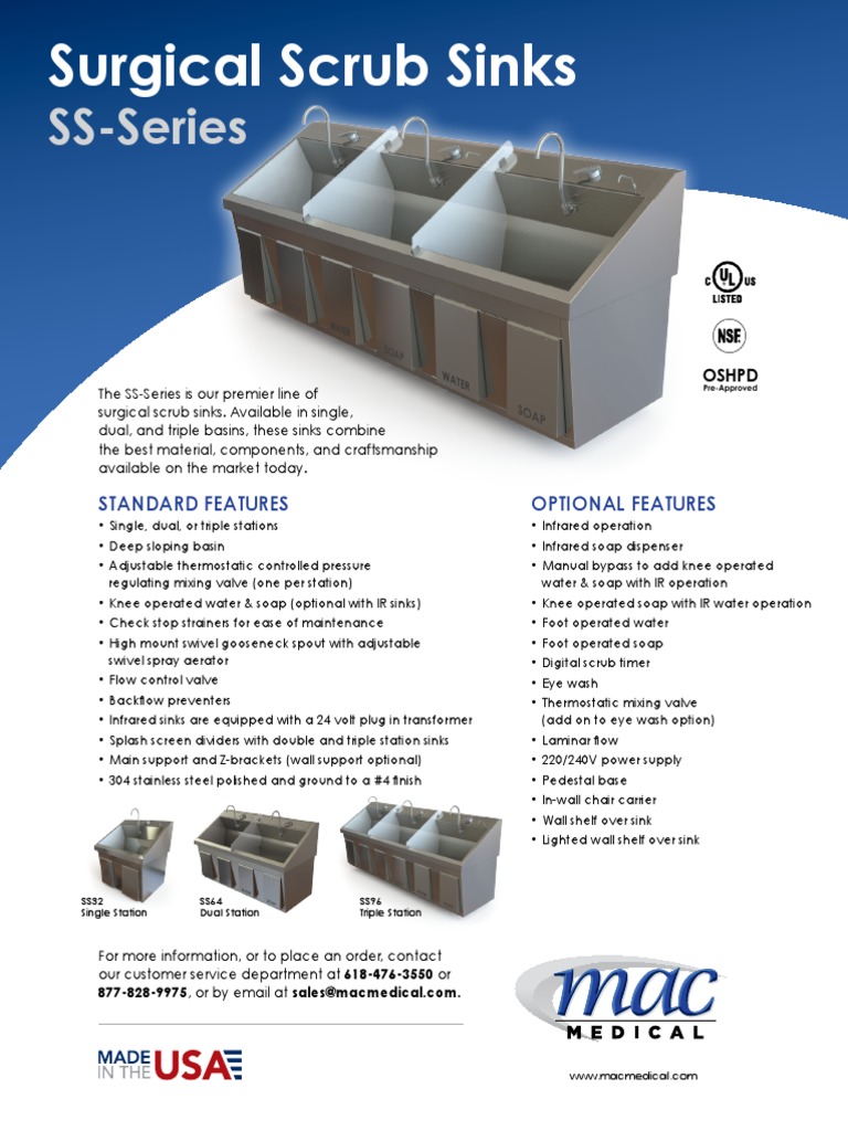 MAC Medical SS Series Surgical Scrub Sink Brochure | PDF | Sink | Valve