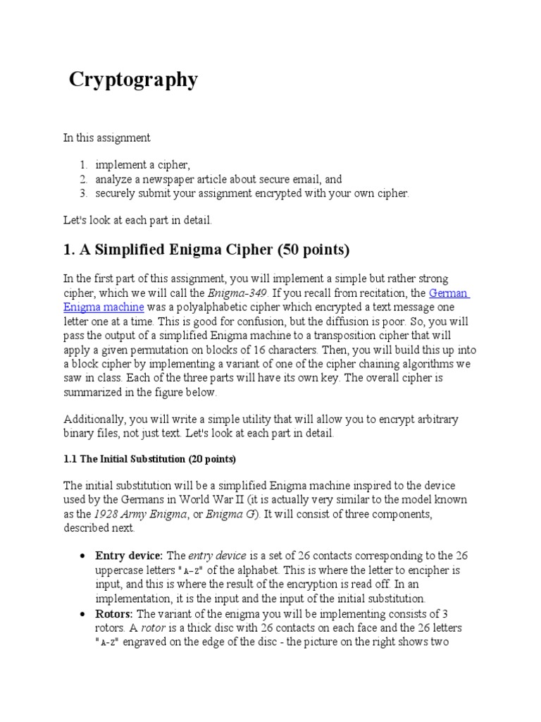 Cryptography: 1. A Simplified Enigma Cipher (50 Points) | PDF | Cipher ...