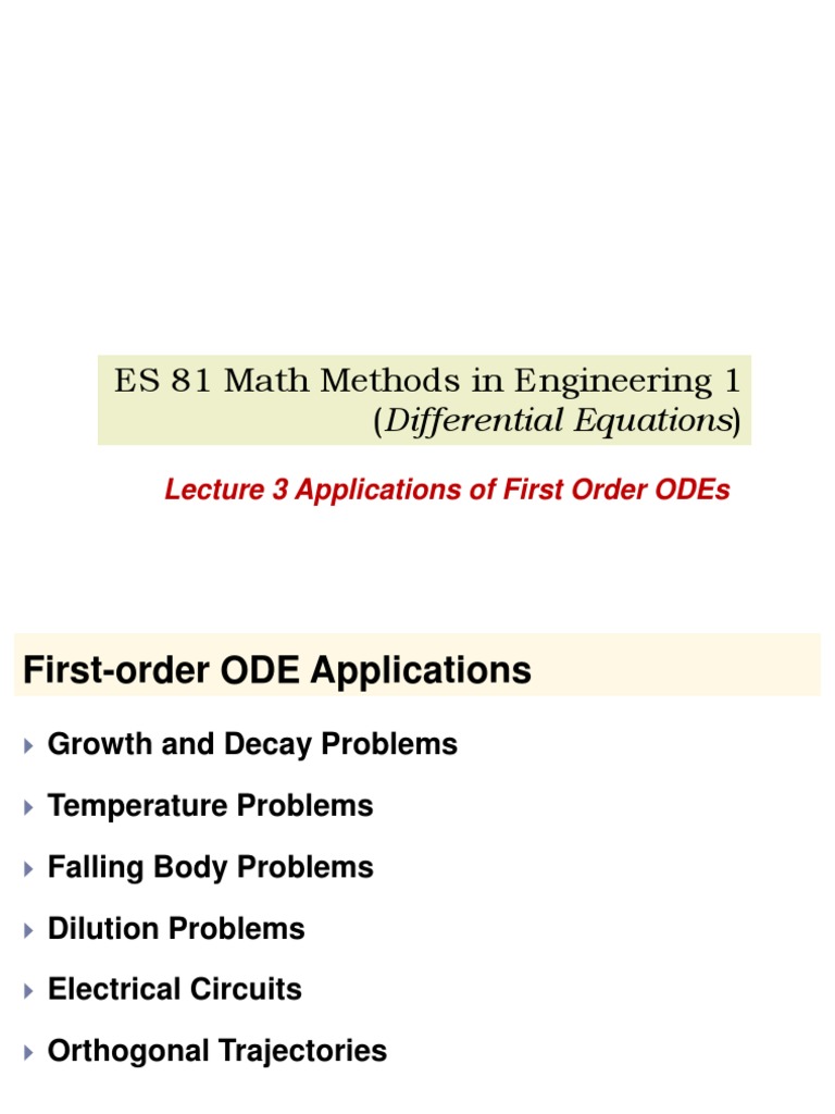 Applications of First Order Ordinary Differential Equations in Modeling ...