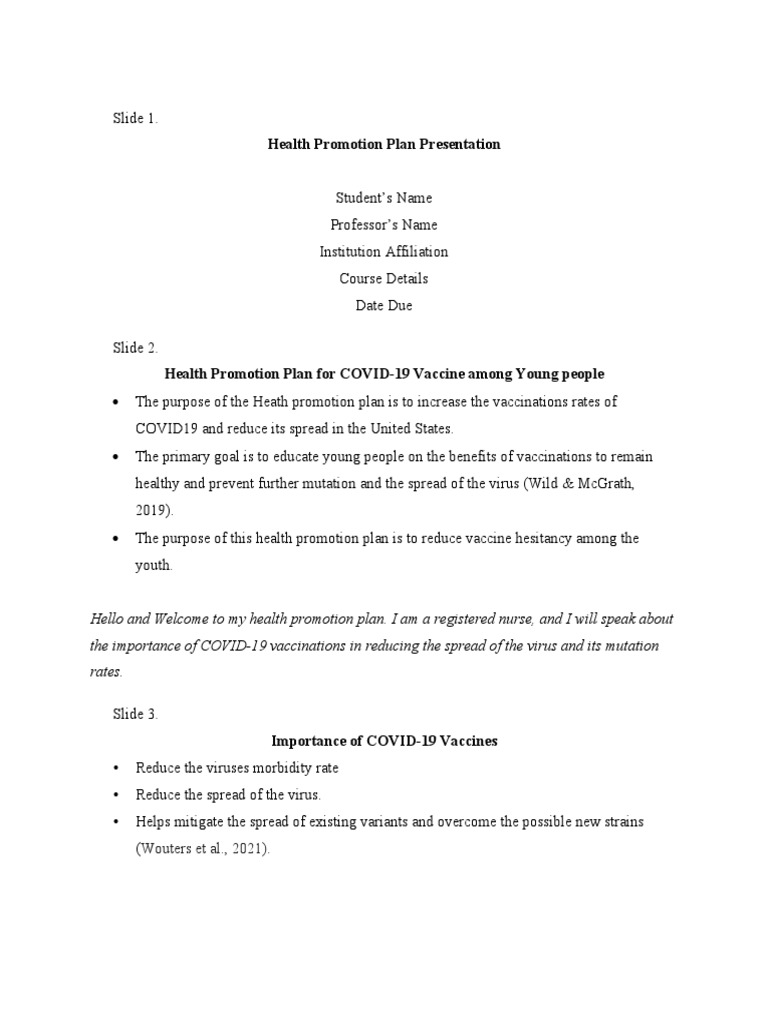 Health Promotion Plan Presentation | PDF | Vaccination | Vaccines