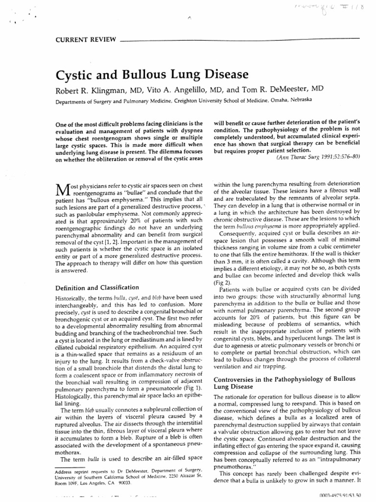 Lung Cyst Vs Bulla Vs Pneumoceole Vs Blebs | PDF