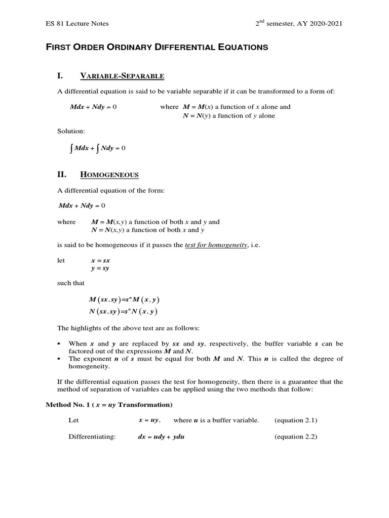 F O O D E: Irst Rder Rdinary Ifferential Quations | PDF | Equations | Ordinary Differential Equation