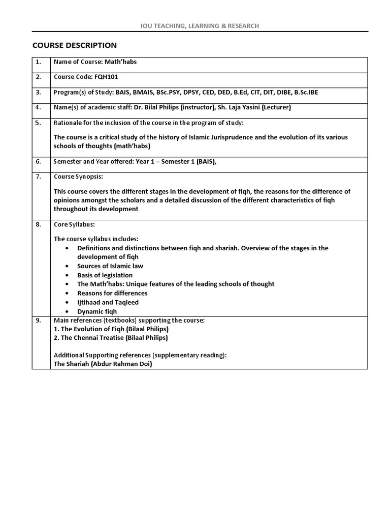 Course Description: Iou Teaching, Learning & Research | PDF | Lecture ...