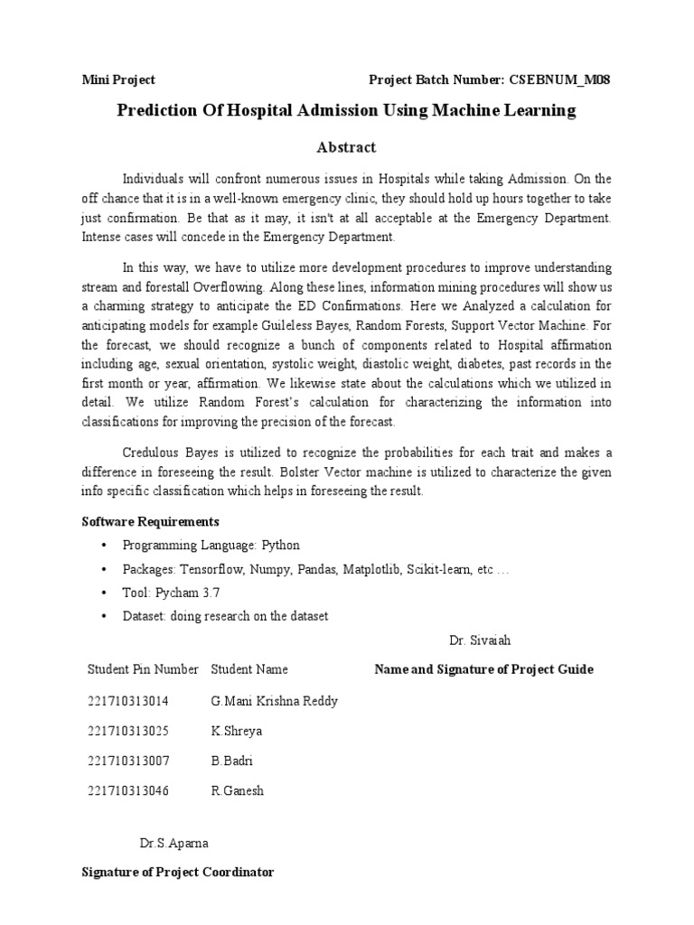 Prediction of Hospital Admission Using Machine Learning | PDF ...