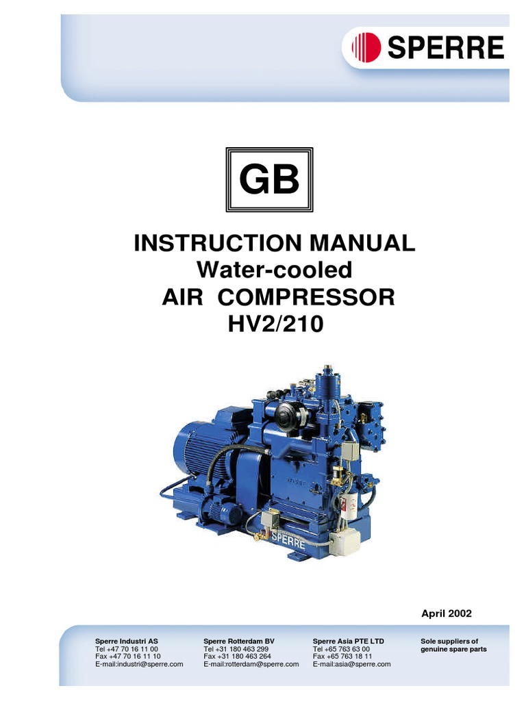 Instruction Manual Air Compressor HV2/210 Water-Cooled: April 2002 ...
