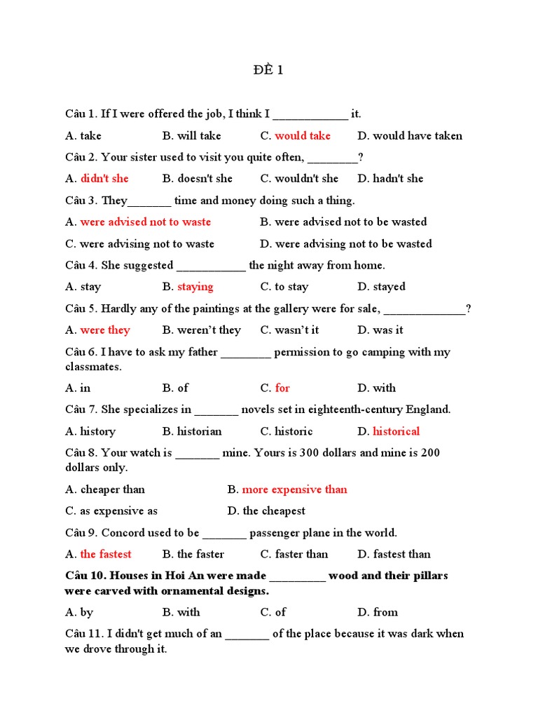 English Grammar and Vocabulary Quiz | PDF | Art