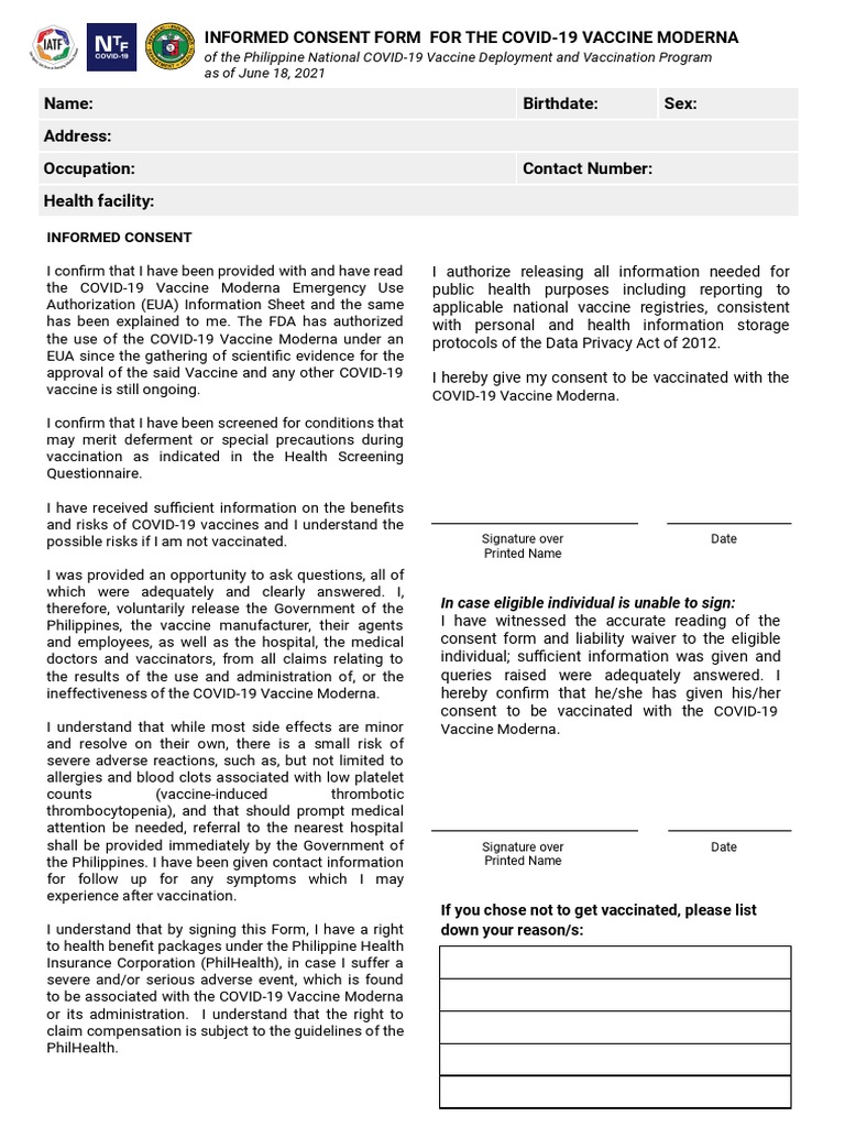 Moderna Informed Consent Form Eng June 18 2021 | PDF | Consent | Vaccines