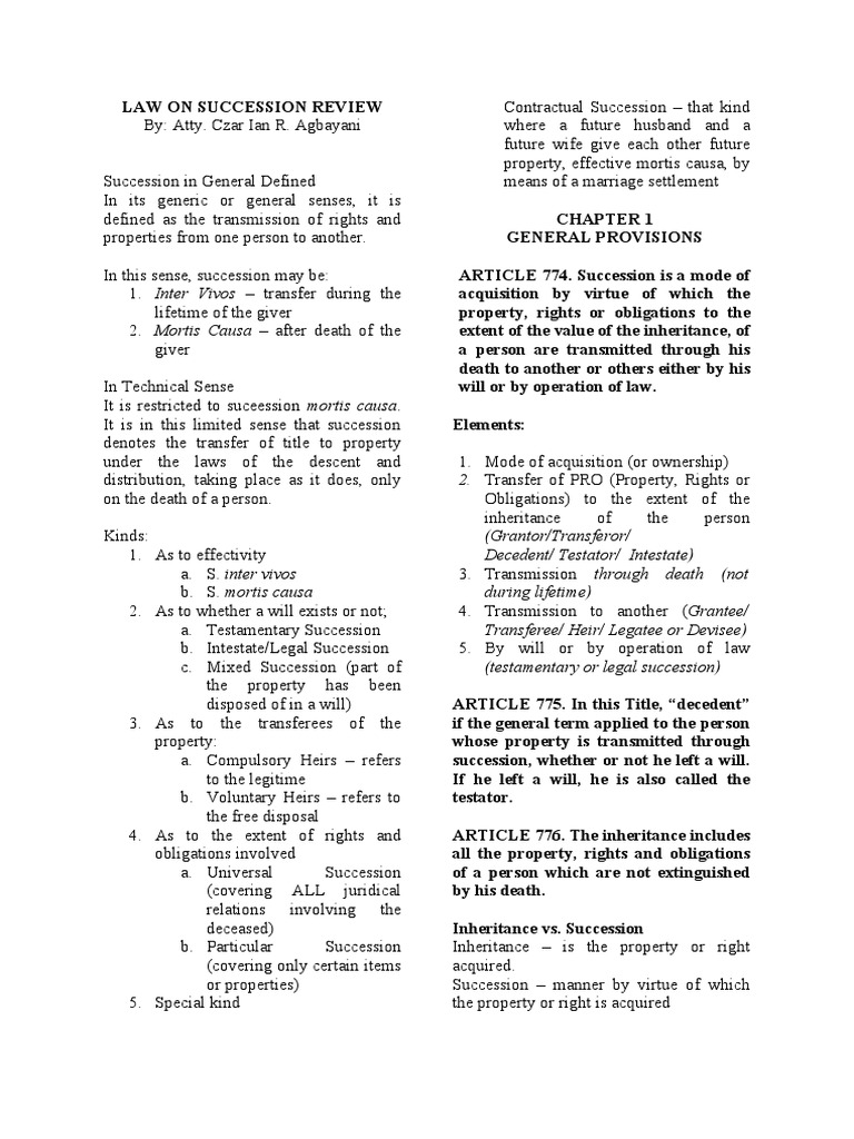 Succession Review Draft | PDF | Will And Testament | Inheritance
