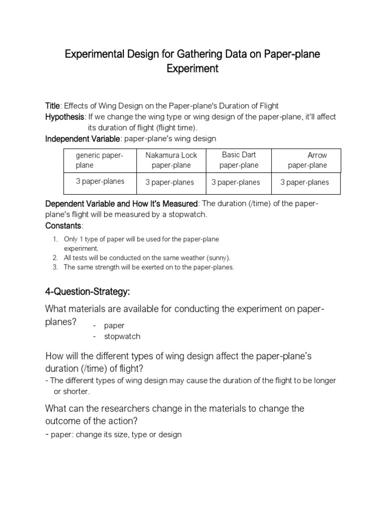 Experimental Design For Gathering Data On Paper-Plane Experiment | PDF