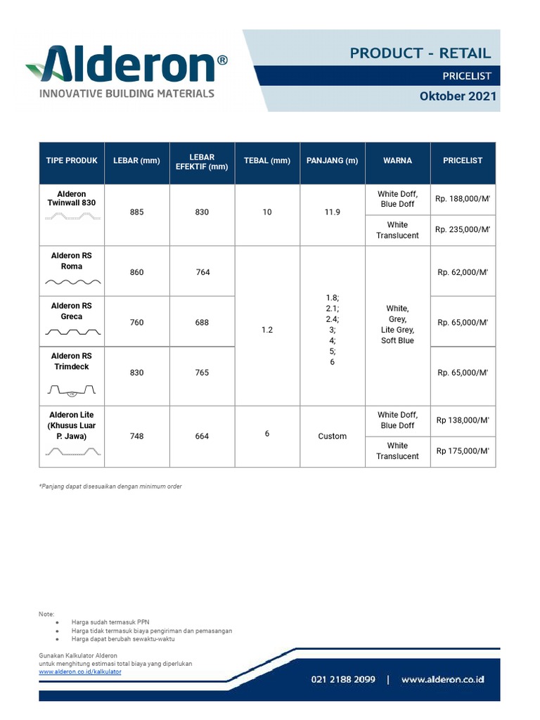Harga dan Ukuran Nok Alderon Jurai | PDF