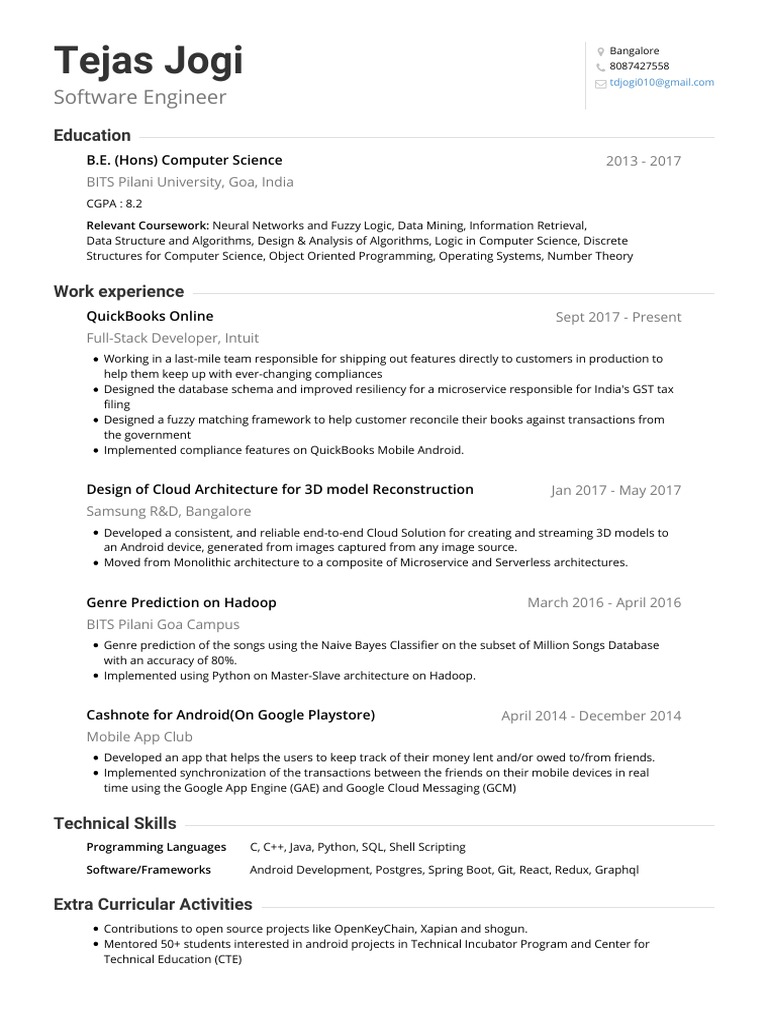 Tejas Jogi - Software Engineer - Resume | PDF | Android (Operating System) | Databases