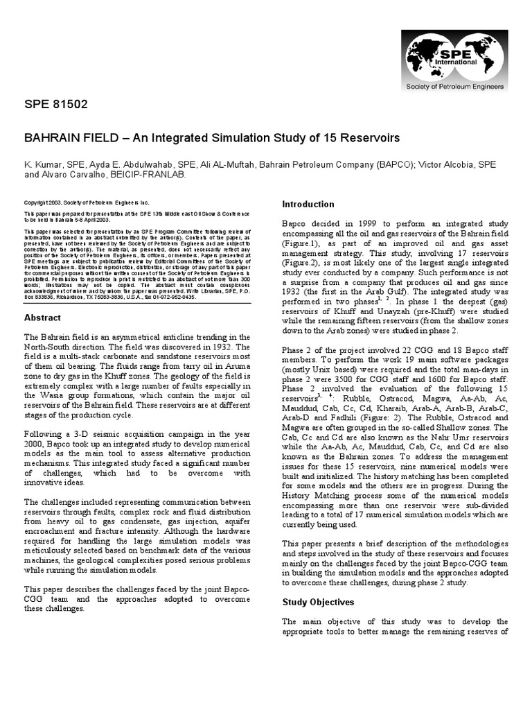 81502-MS BAHRAIN FIELD - An Integrated Simulation Study of 15 ...