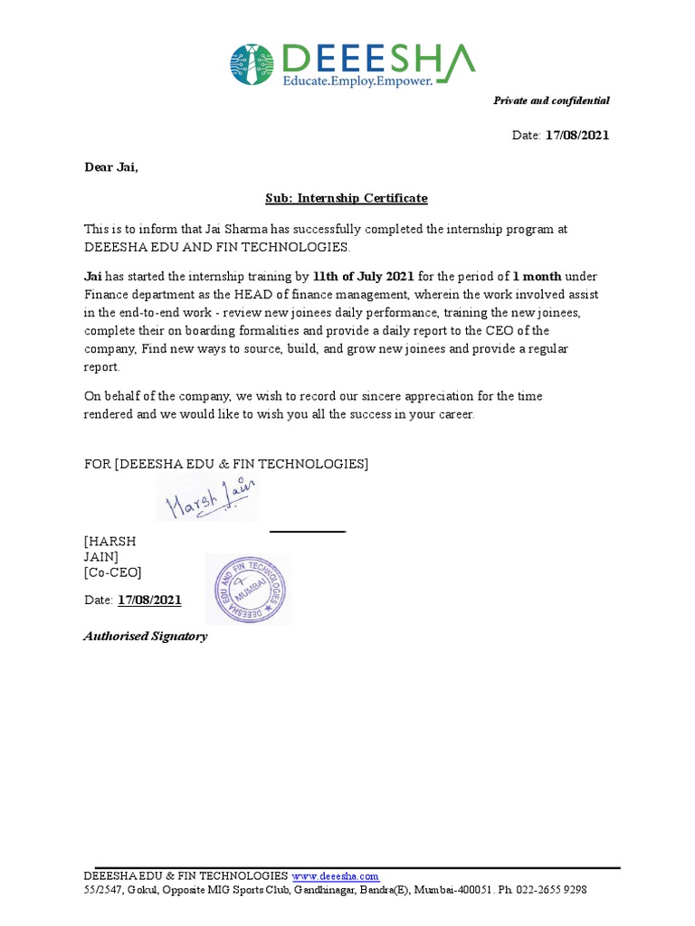 Internship Completion Certificate | PDF