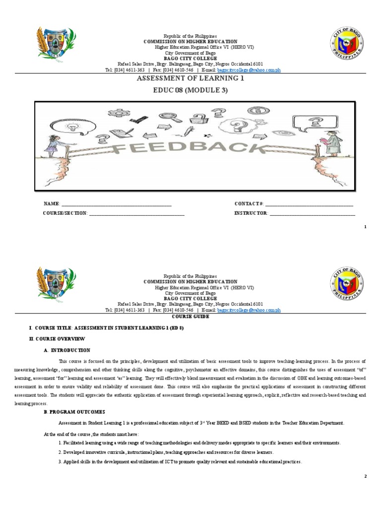 Teacher Assessment Course Guide | PDF | Educational Assessment | Learning