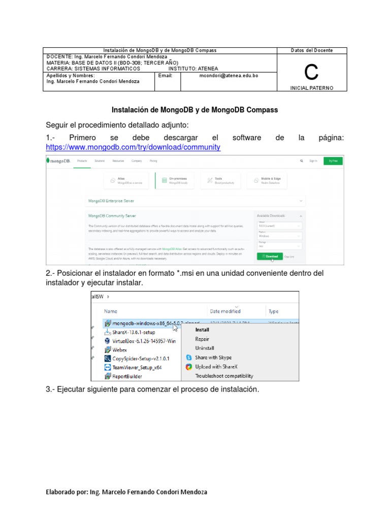 Instalacion Mongo Dbandmongo Dbcompass Pdf Mongo Db Ingeniería Informática