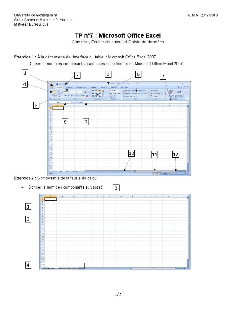 TP 7 MS Office Excel - Classeur Et Feuille de Calcul | Descargar gratis PDF | Microsoft Excel ...