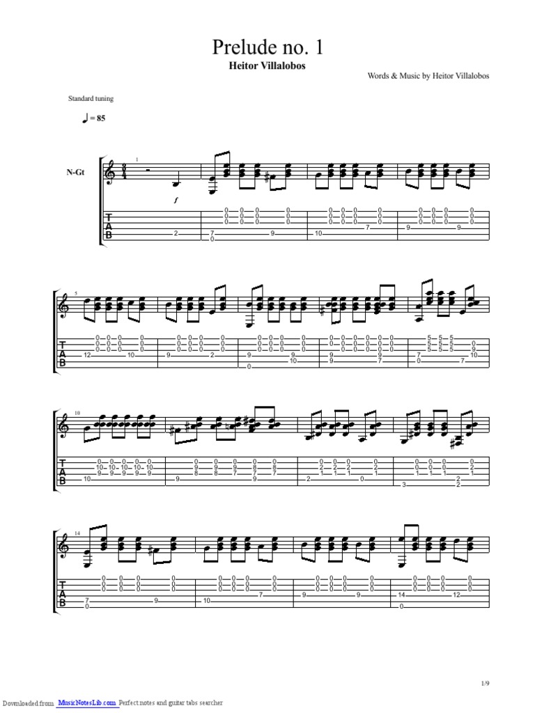 Villa Lobos Heitor Prelude No 1 PDF | PDF | Guitar Family Instruments | Celtic Musical Instruments