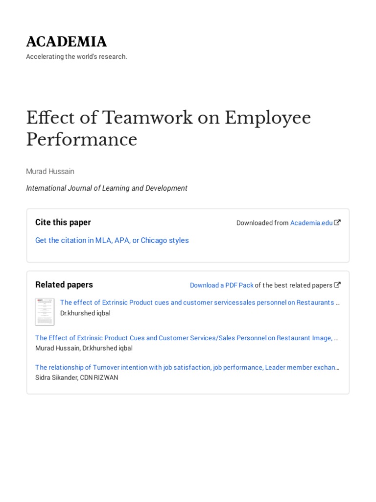 Effect of Teamwork On Employee Performance: Cite This Paper | PDF ...