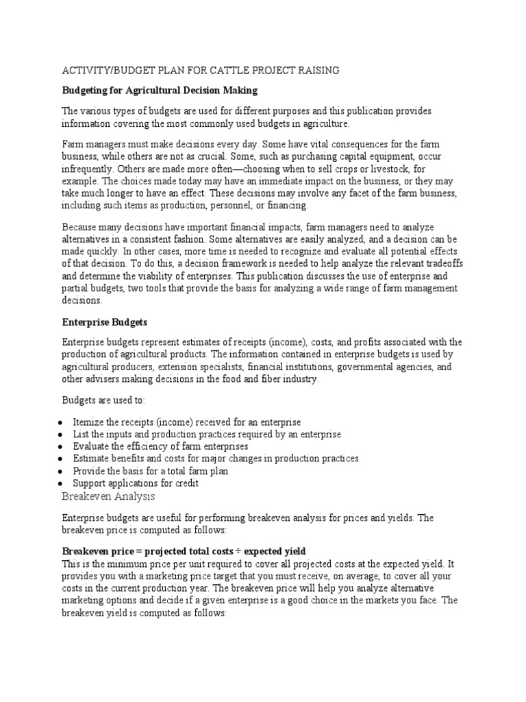 Budget Plan For Cattle Project Raising | PDF | Farms | Agriculture