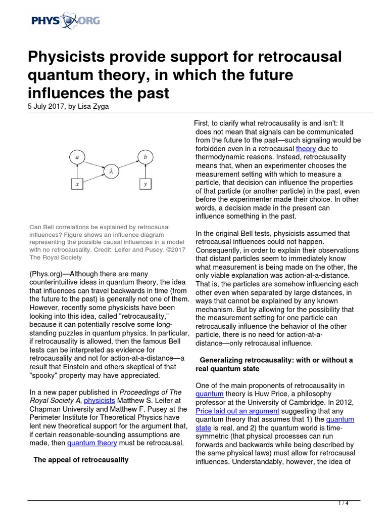 Physicists Provide Support For Retrocausal Quantum Theory, in Which The ...